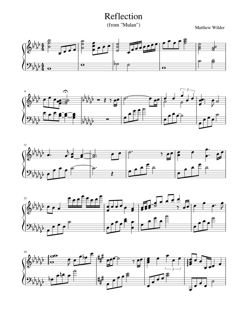 Reflection Sheet Music for Piano (Solo) | MuseScore.com