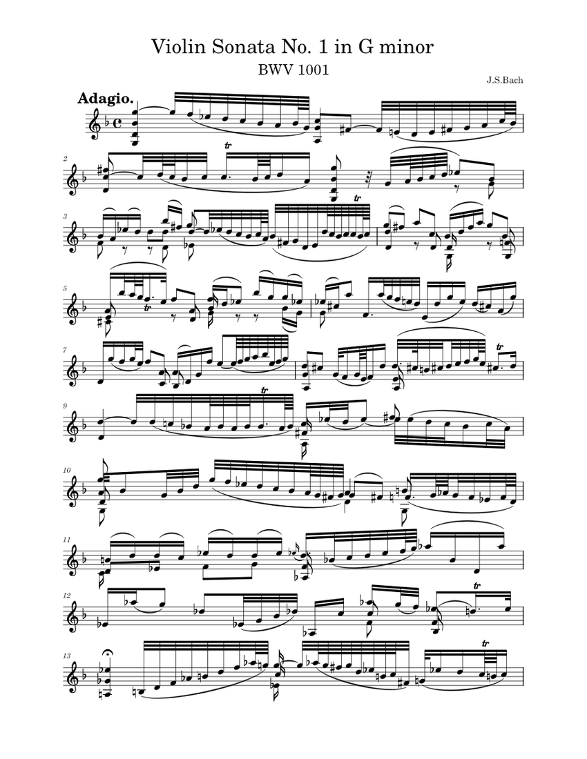 Violin Sonata No.1 in G minor, BWV 1001 – Johann Sebastian Bach Sheet ...