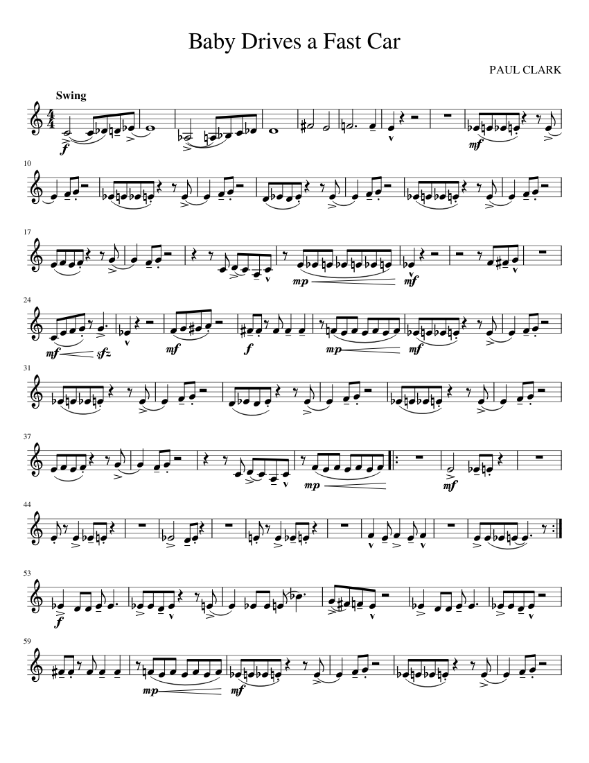 Baby Drives a Fast Car Sheet music for French horn (Solo) | Musescore.com