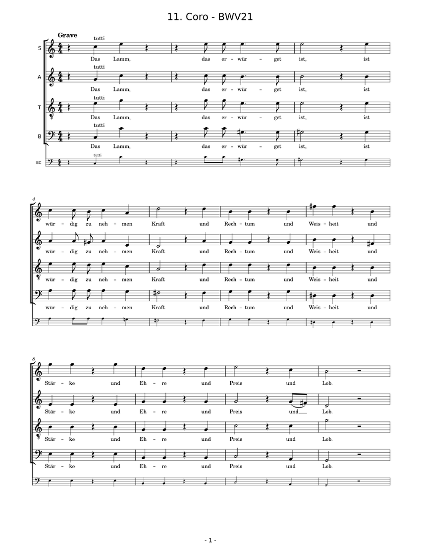 BWV21/11. Chorus Sheet Music for Soprano, Alto, Tenor, Bass voice ...