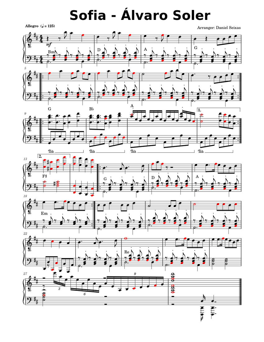 Sofia - Álvaro Soler Sheet music for Piano (Solo) | Musescore.com