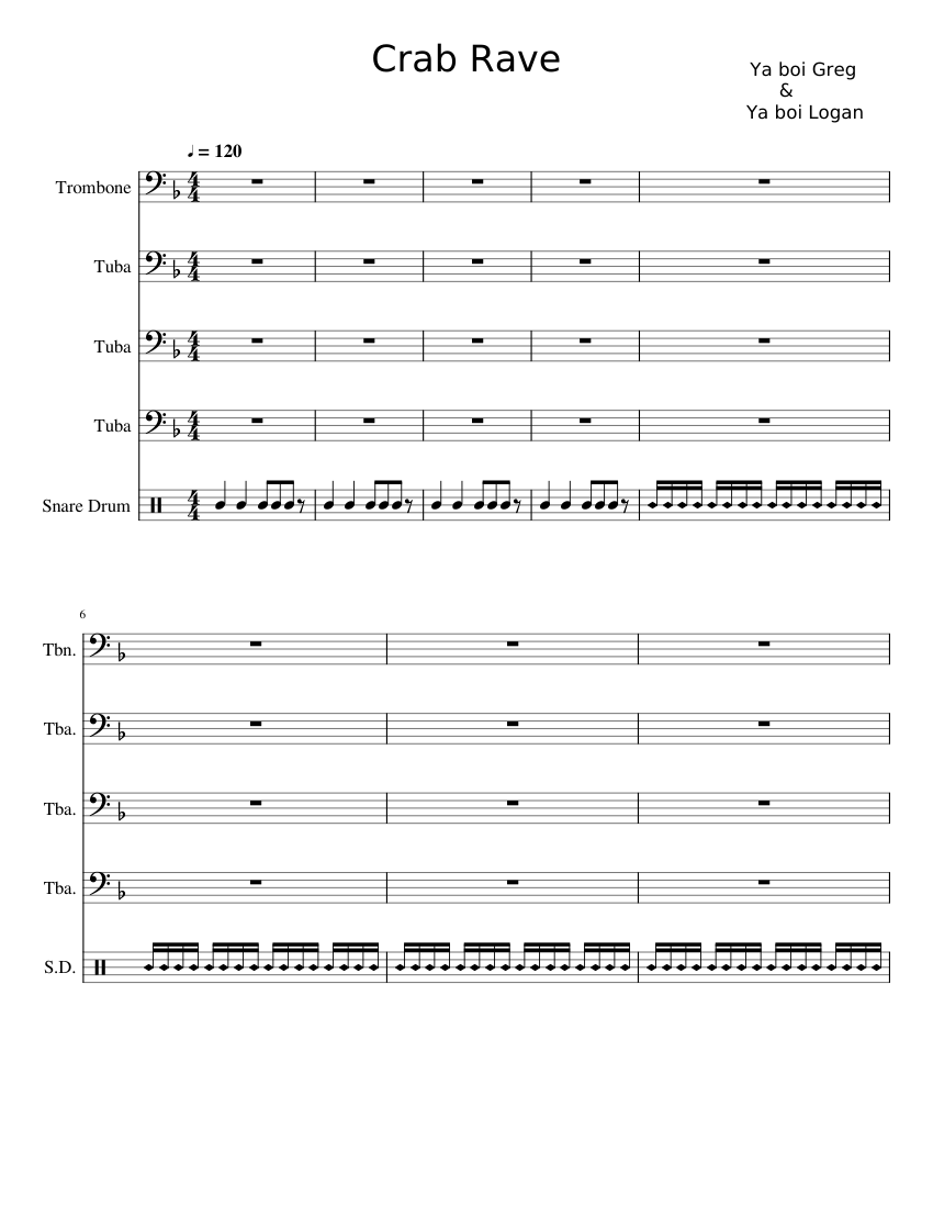 Crab Rave (Re-made) Sheet music for Trombone, Tuba, Snare drum (Mixed ...