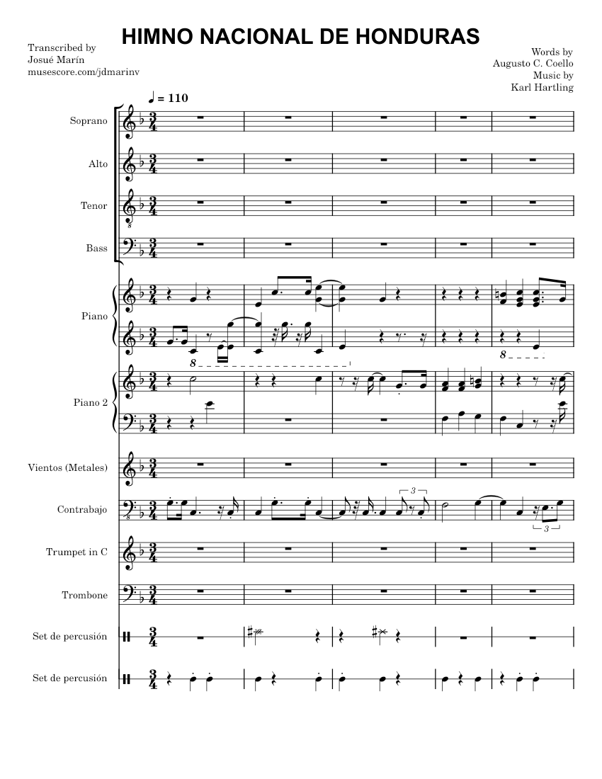 Himno Nacional de Honduras (Honduras National Anthem) Sheet music for ...