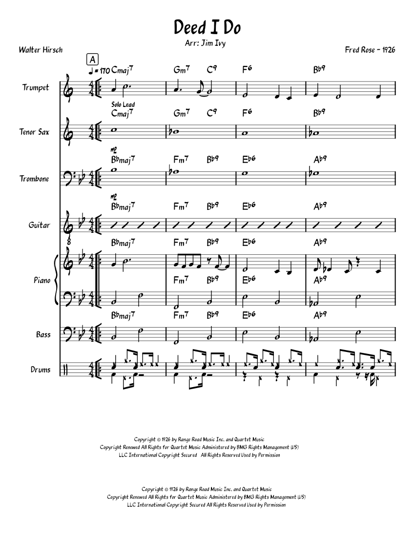Deed I Do Sheet Music with Chords for Piano, Trombone, Saxophone tenor ...