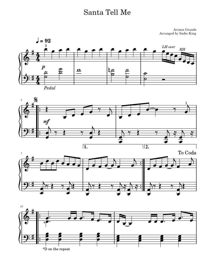 Santa Tell Me – Ariana Grande - Easy Piano Sheet Music for Piano (Solo ...