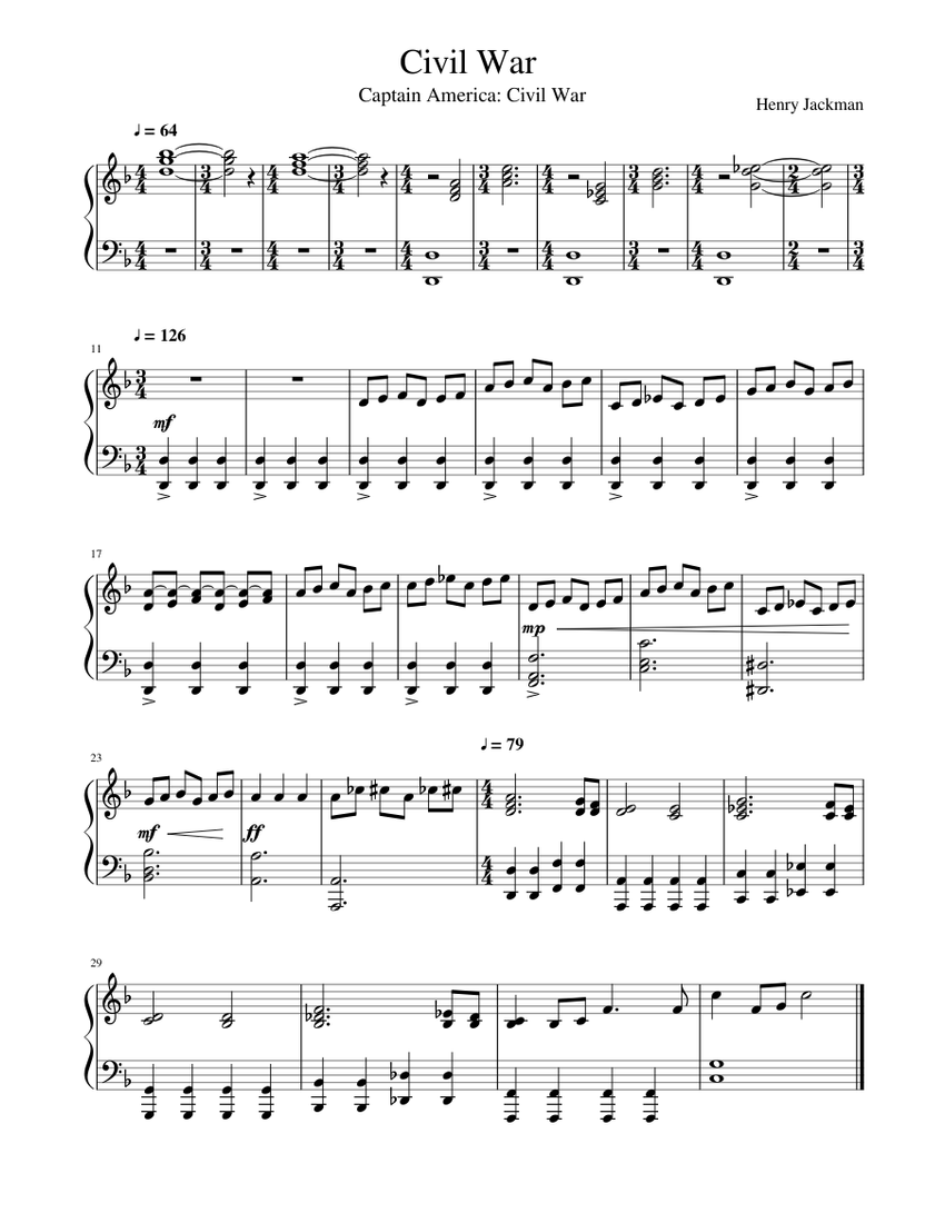Captain America: Civil War Sheet Music for Piano (Solo) easy ...