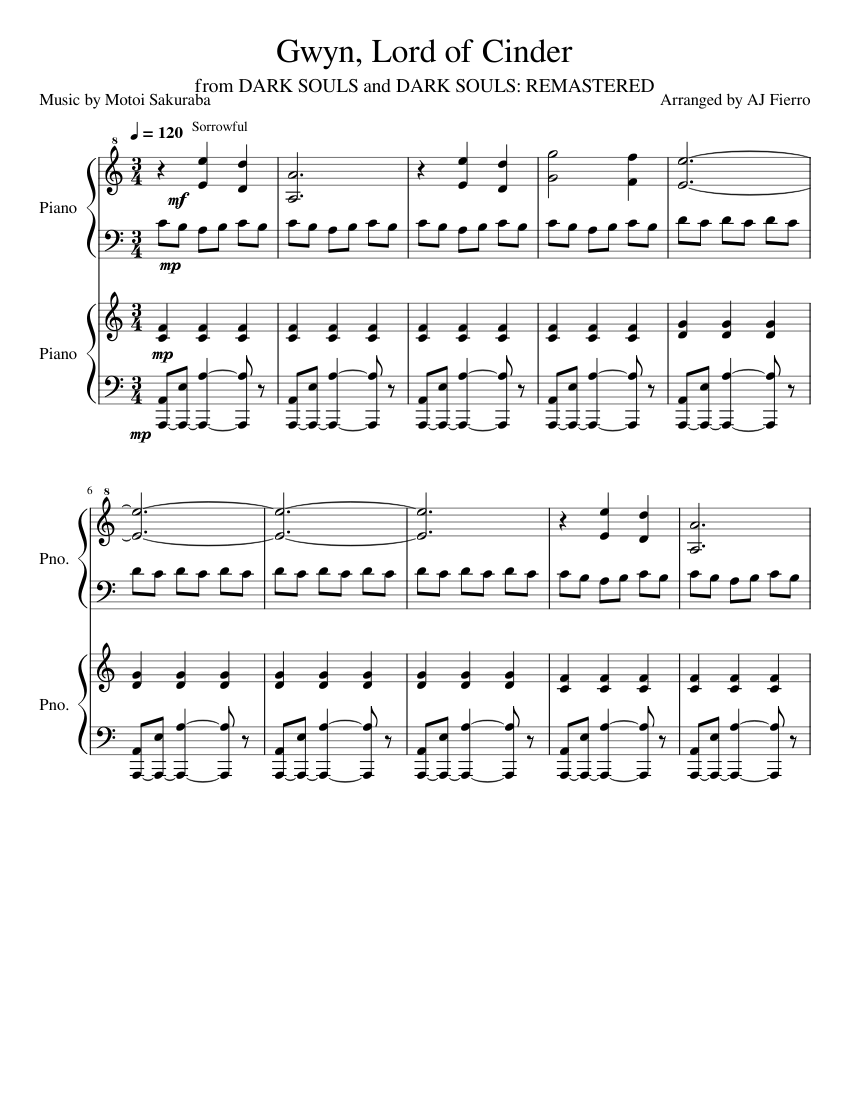 Gwyn, Lord of Cinder Sheet music for Piano (Piano Duo) | Musescore.com