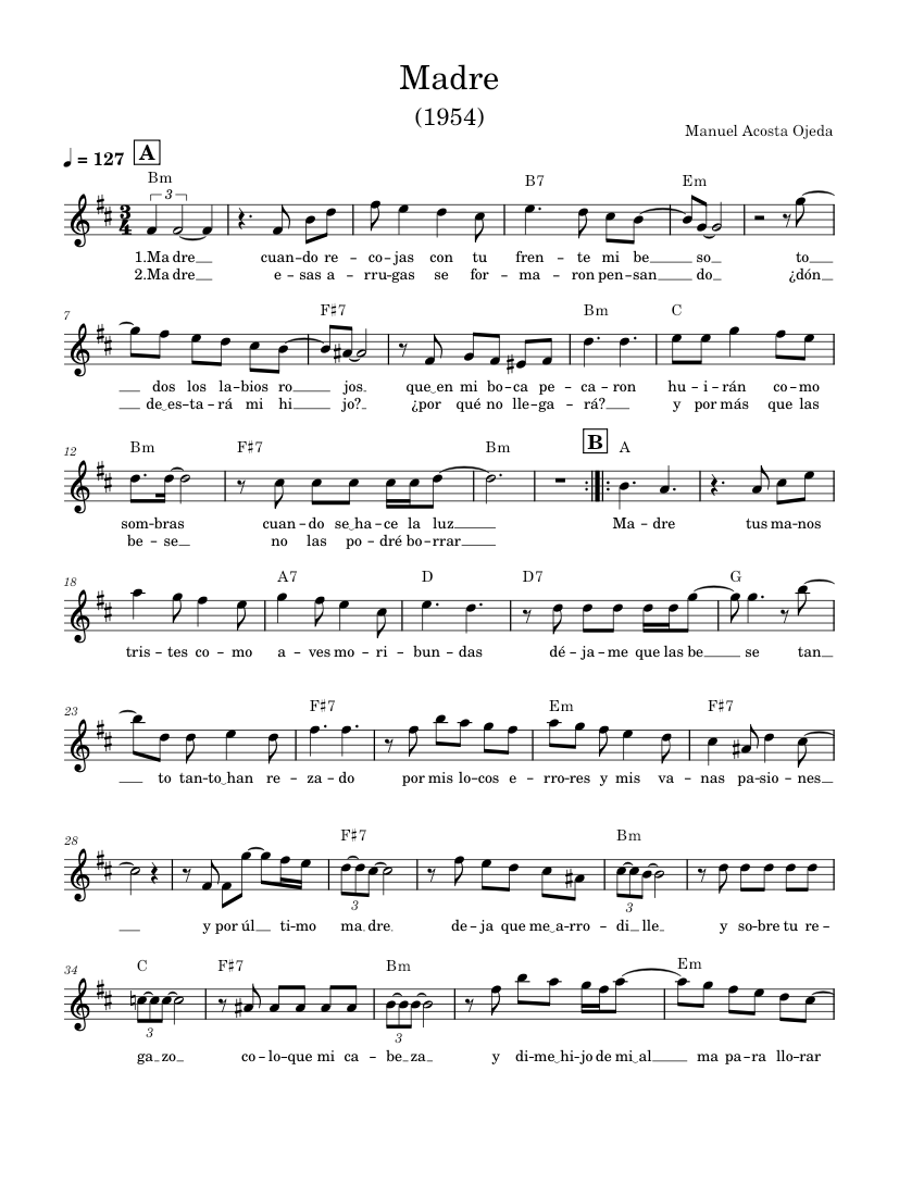Madre – Manuel Acosta Ojeda Sheet Music for Piano (Solo) Easy ...
