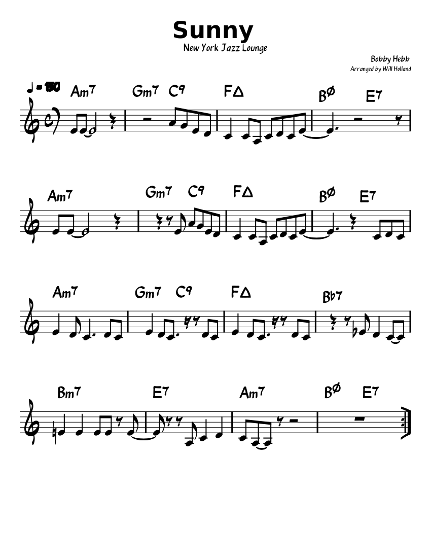 Sunny by Bobby Hebb Sheet Music with Chords for Piano (Solo) Easy ...
