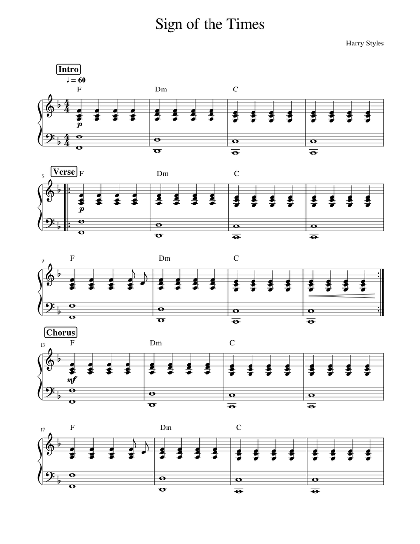 Sign of the Times - Harry Styles Sheet Music with Chords for Piano ...