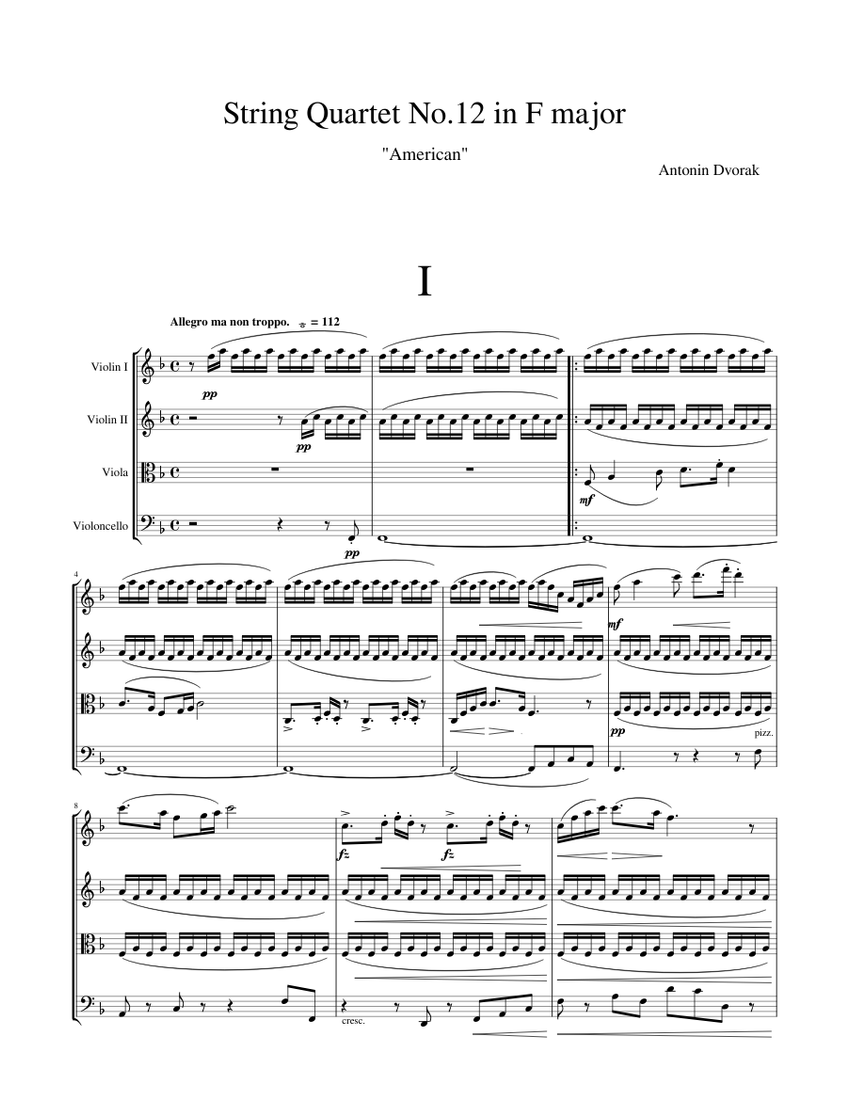String_Quartet_No._12_1st. Movement Sheet Music for Violin, Viola, Cello (String Quartet ...