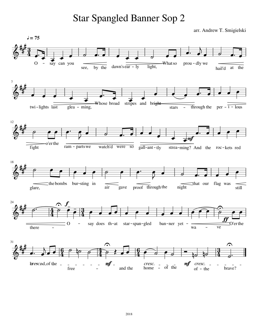 Star Spangled Banner Sop 2 Sheet music for Piano (Solo) Easy ...
