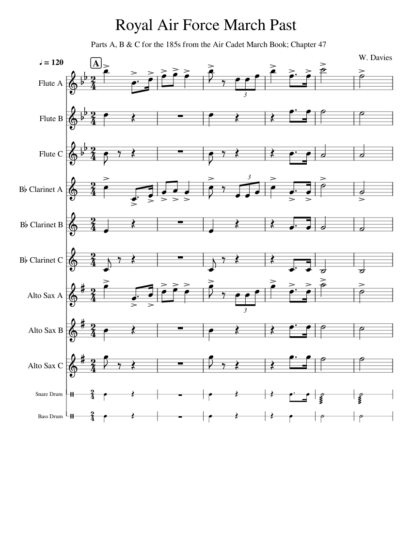 RCAF March Past-PartsABC Sheet Music and Tab for Flute, Clarinet in b ...