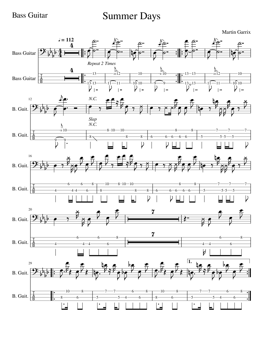 Summer Days Sheet Music for Bass guitar (Mixed Duet) | MuseScore.com