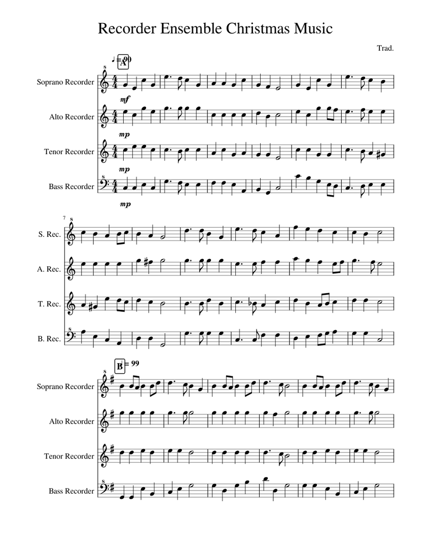 Recorder Ensemble Christmas Music Sheet Music for Recorder (Mixed ...
