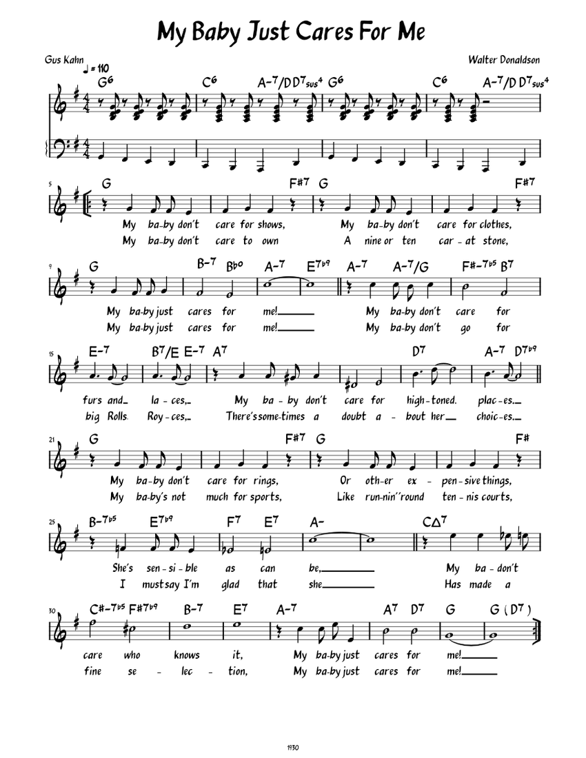 My Baby Just Cares For Me (Lead sheet with lyrics ) Sheet music for ...