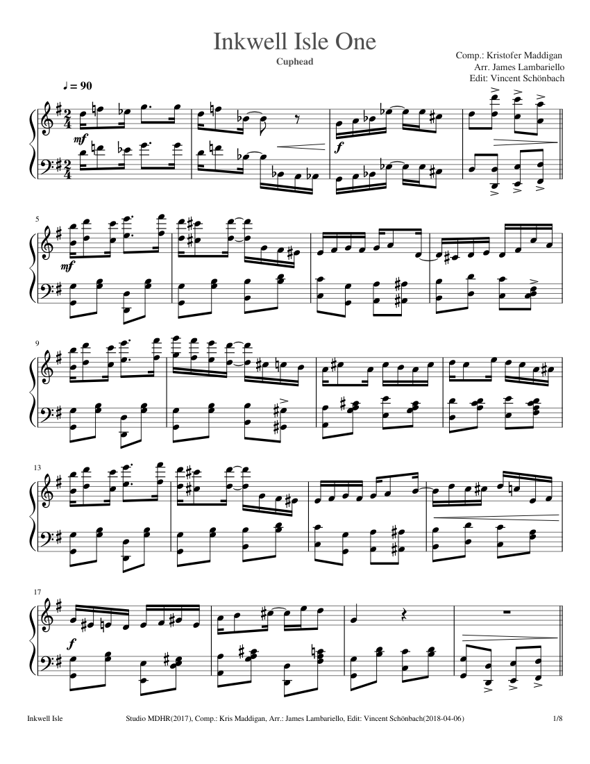 Cuphead - Inkwell Isle One - Piano Solo Sheet Music for Piano (Solo ...