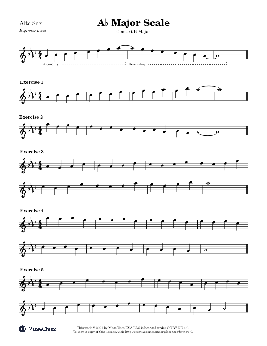 Concert B Major Scale Exercises-Beginner for Alto Sax Sheet Music for ...