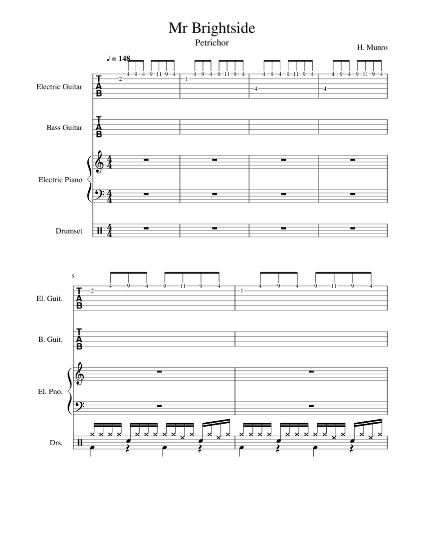 Mr Brightside Sheet music for Piano, Guitar, Bass guitar, Drum group ...