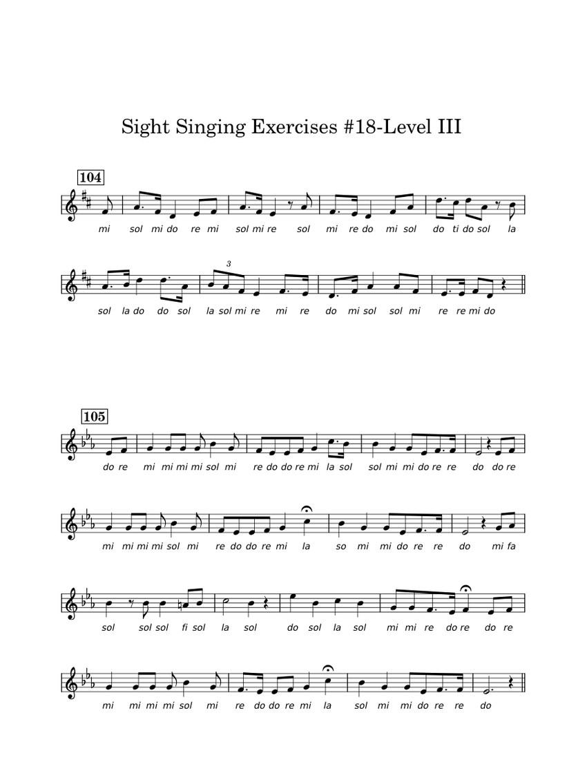 Sight Singing Exercises #18-Level III Sheet music for Vocals (Solo ...