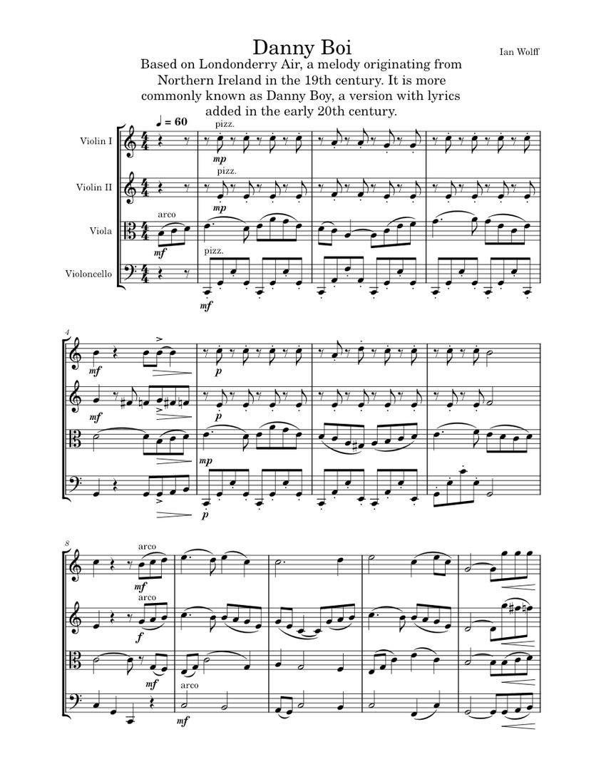 Danny Boi Sheet Music for Violin, Viola, Cello (String Quartet ...