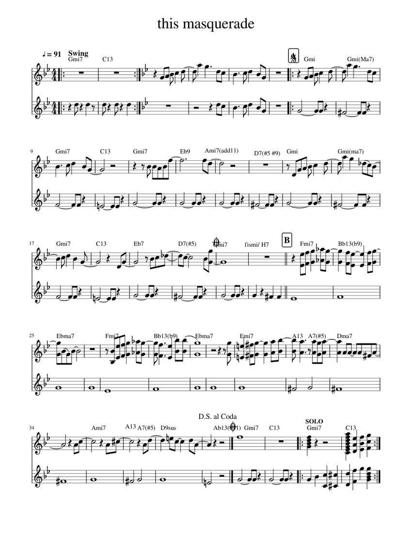 this masquerade Sheet music for Trumpet in b-flat (Brass Duet ...