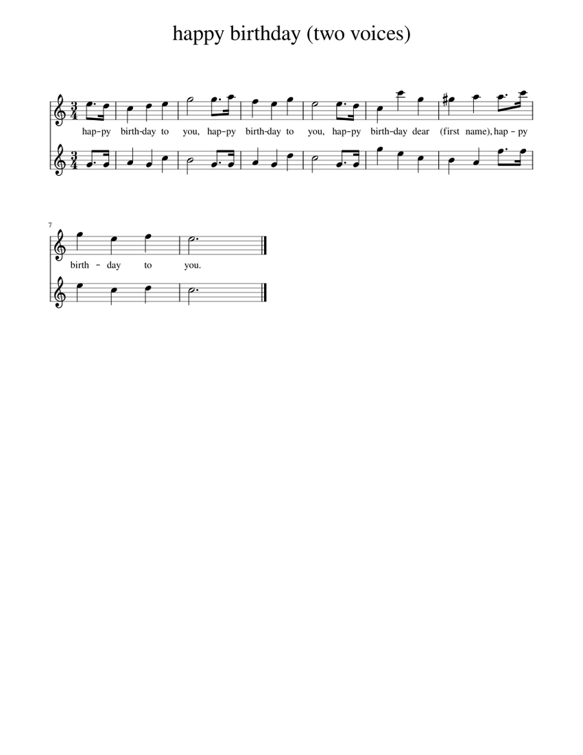 happy birthday two voices Sheet Music for Vocals (A Capella ...