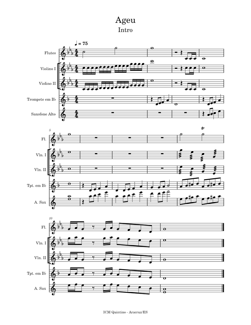 Ageu – ICM Quintino - Aracruz/ES Ageu Sheet music for Flute, Saxophone ...