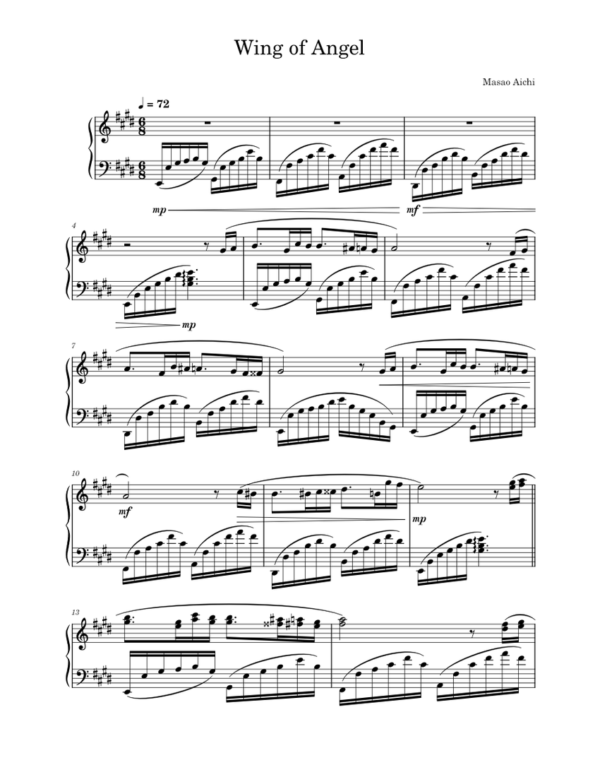 Wing of Angel Sheet Music for Piano (Solo) | MuseScore.com