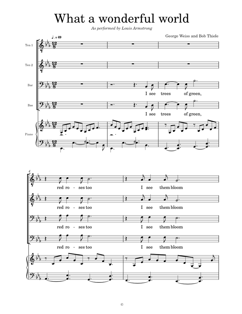 FRM236 What a wonderful world-TTBB-PAR Sheet Music for Piano, Tenor ...