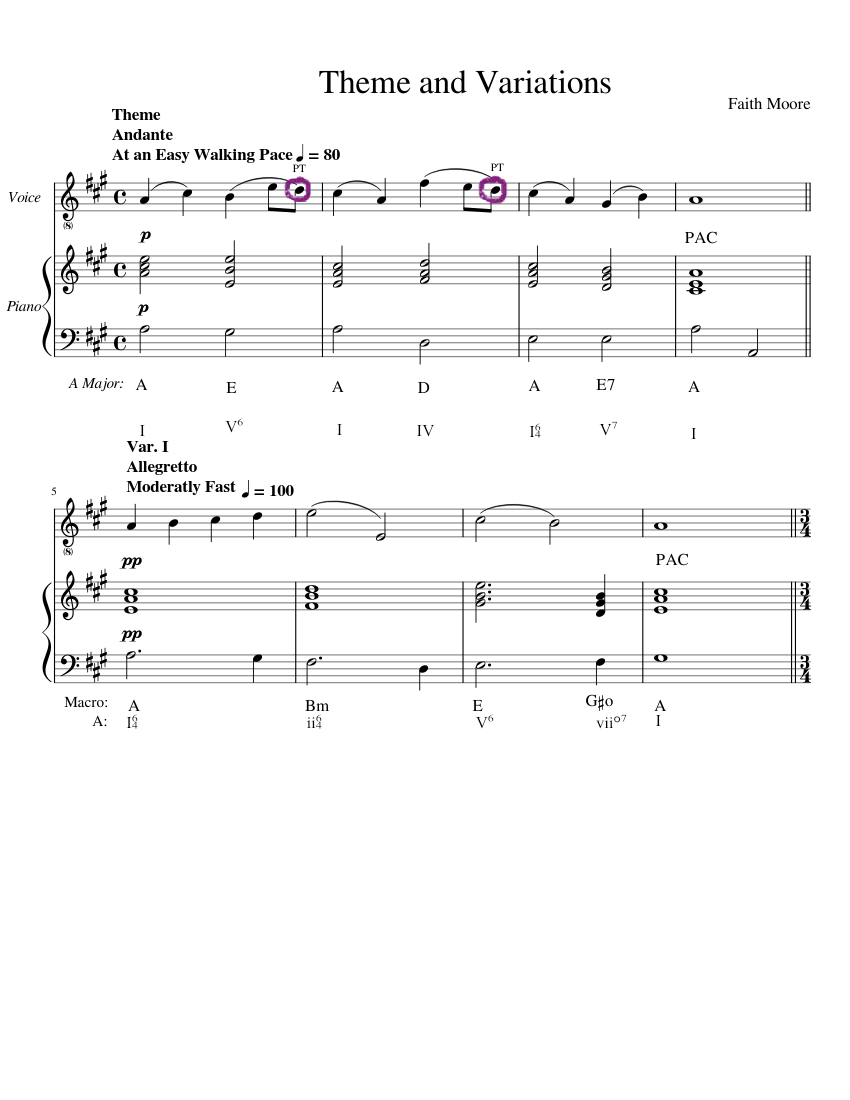 Theme and Variations 2.0 Sheet Music with Chords for Piano, Vocals ...