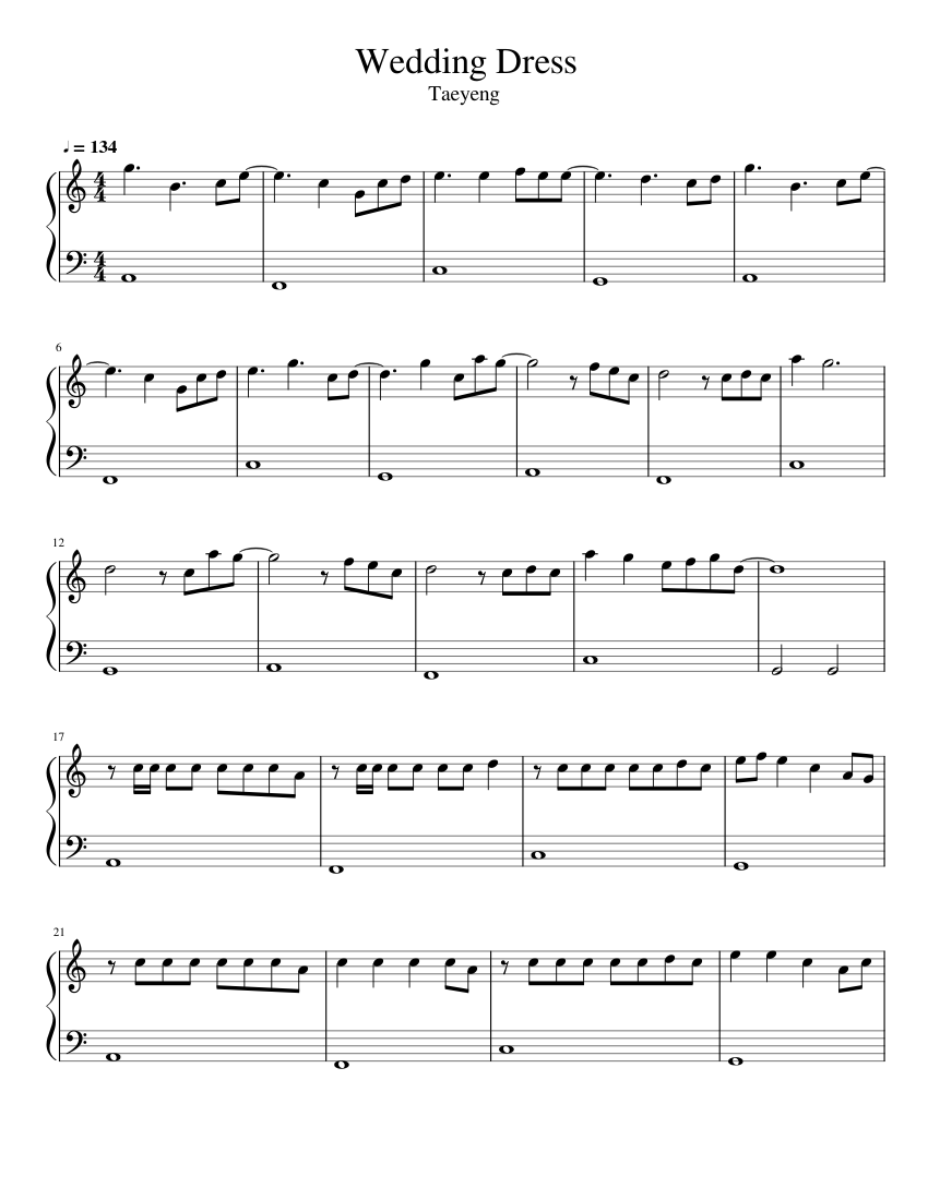 Wedding Dress Easy Piano Full Version Sheet Music for Piano (Solo ...