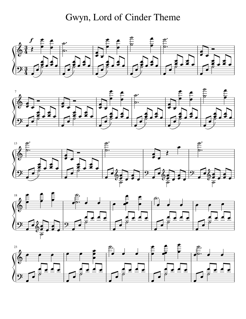 Gwyn, Lord of Cinder Theme Solo Piano Sheet Music for Piano (Solo) | MuseScore.com