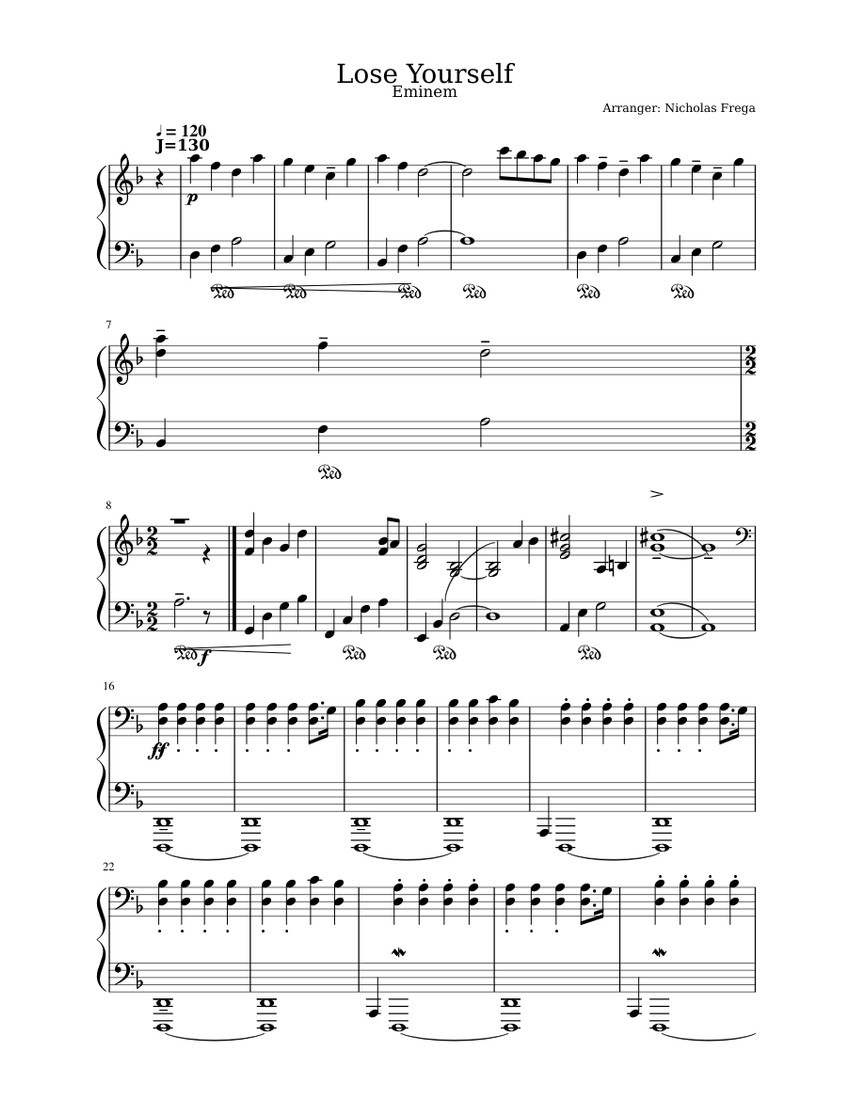 Lose Yourself (From 8 Mile soundtrack.) – Eminem Sheet Music for Piano ...