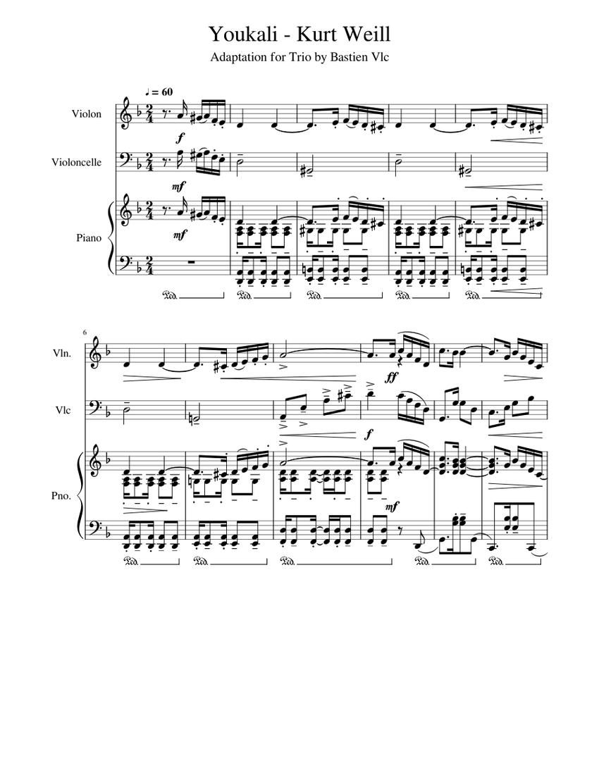 Youkali - Kurt Weill - Adaptation for trio (Piano / Violin / Cello ...