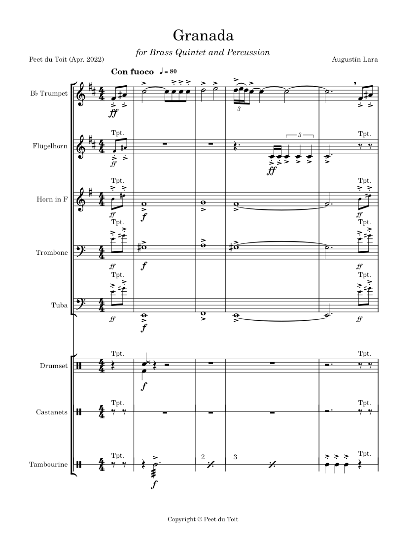 Granada – Agustín Lara Sheet music for Trombone, Tuba, Flugelhorn ...