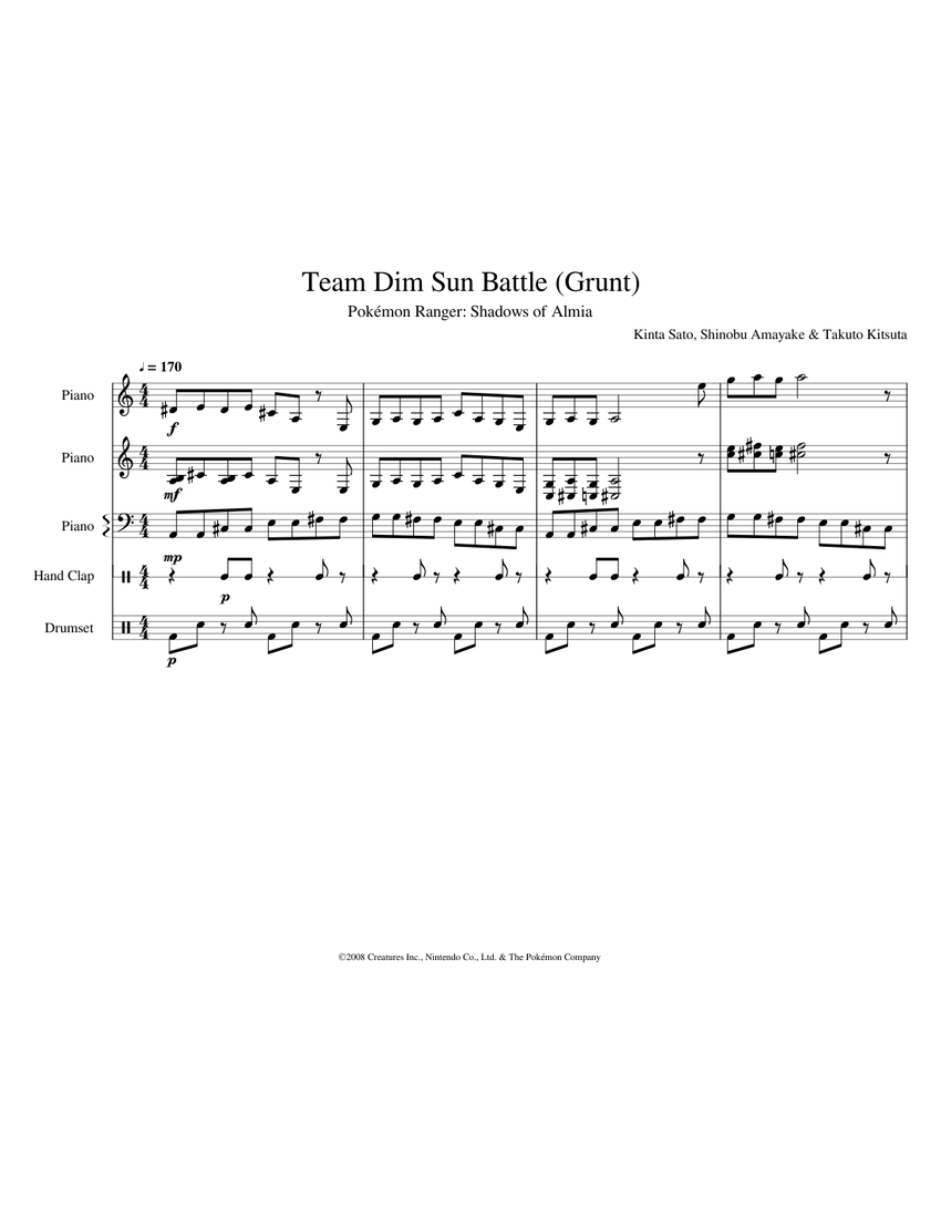 Team Dim Sun Battle (Grunt) // Pokémon Ranger: Shadows of Almia Sheet ...