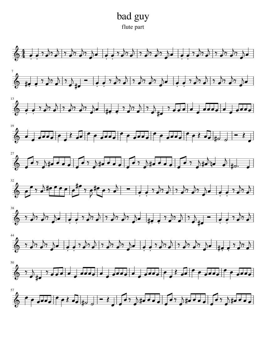bad guy Sheet Music for Flute (Solo) | MuseScore.com
