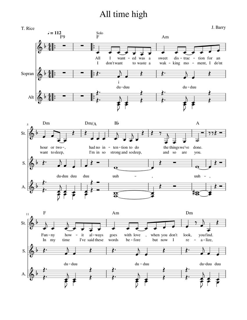 All time high Sheet Music with Chords for Soprano, Alto, Vocals (Women ...