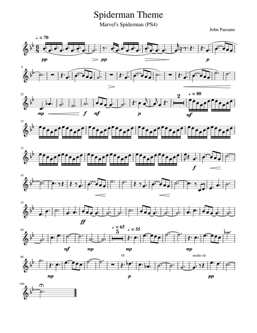 Spiderman PS4 Theme Sheet Music for Oboe (Solo) | MuseScore.com