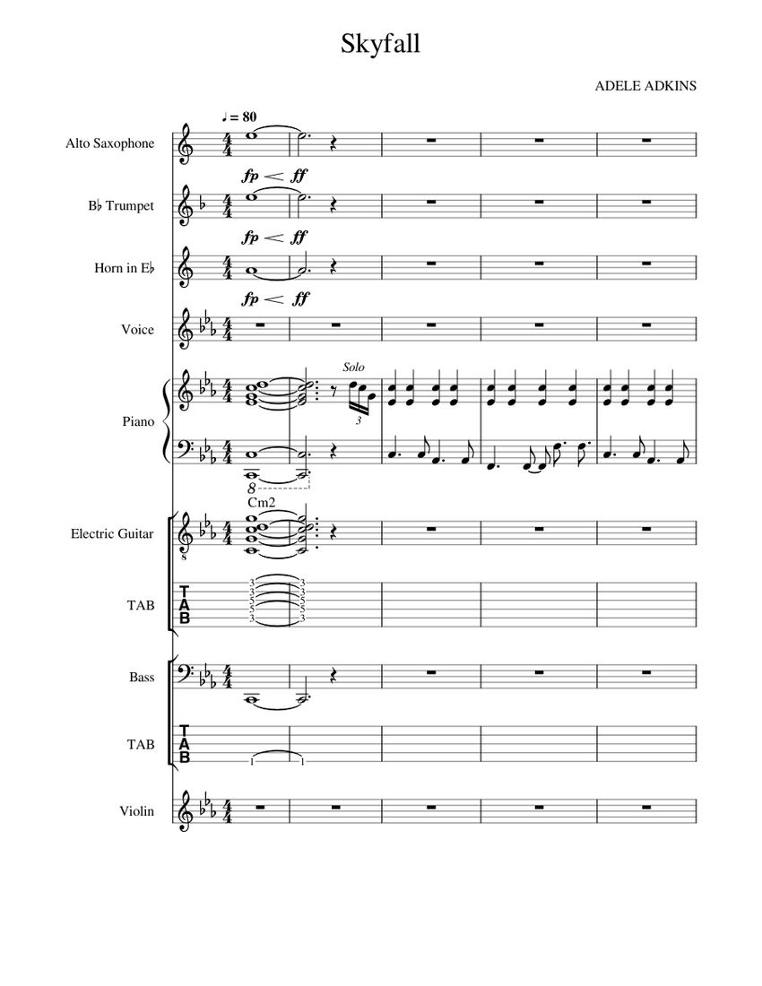 Skyfall Sheet music for Piano, Vocals, Saxophone alto, Trumpet in b ...
