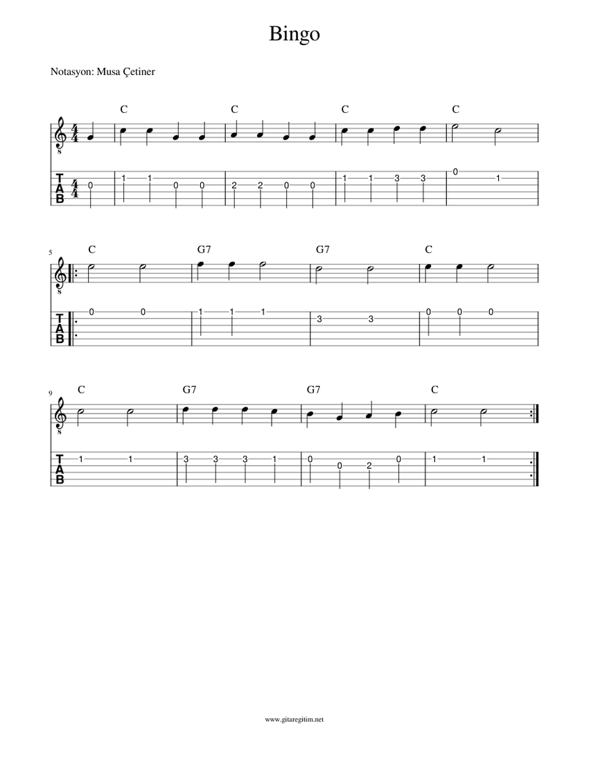 Bingo Sheet music for Guitar (Solo) | Musescore.com