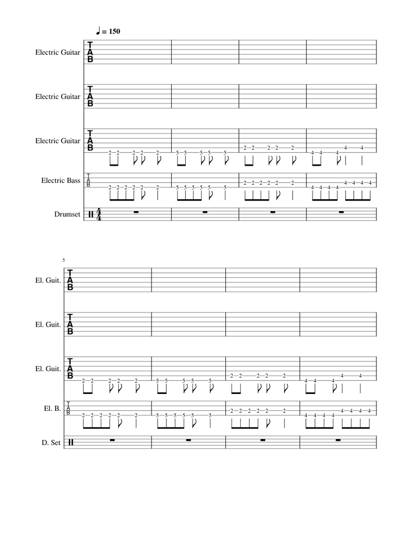 Flow Sheet music for Guitar, Bass guitar, Drum group (Mixed Quintet ...