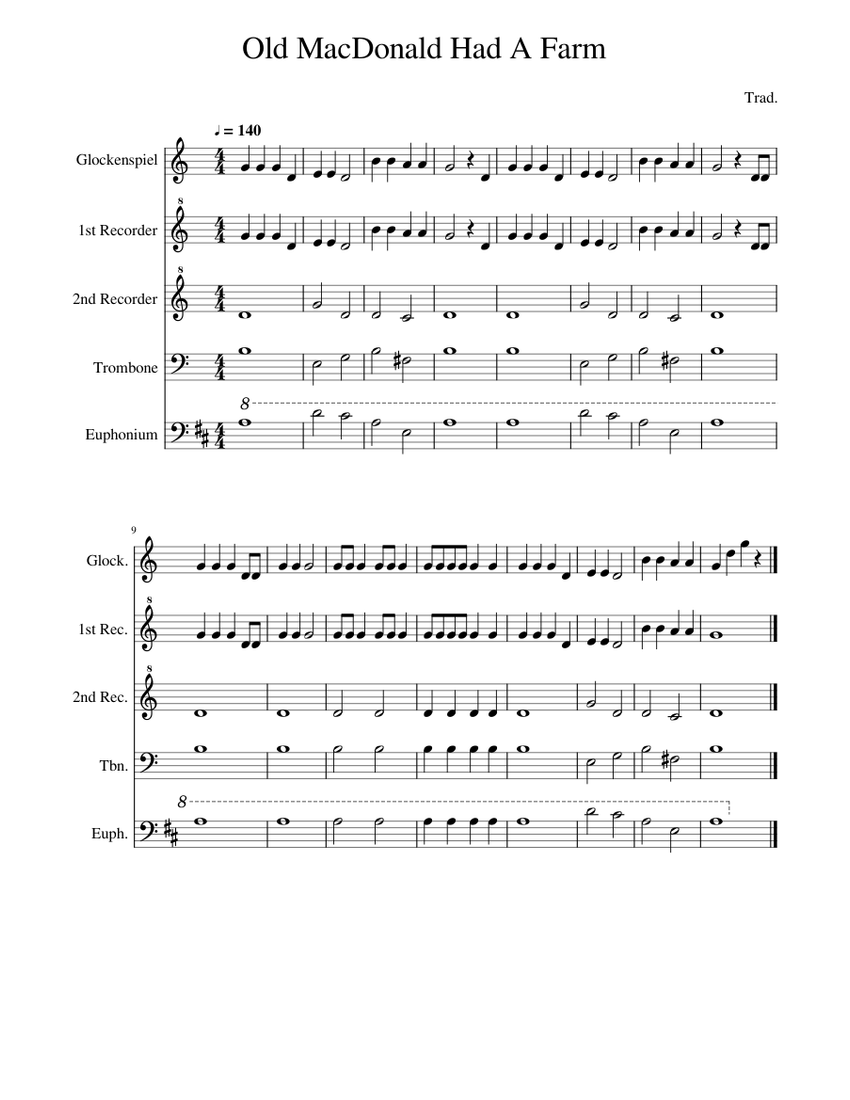 Old MacDonald Had A Farm Sheet music for Trombone, Euphonium ...