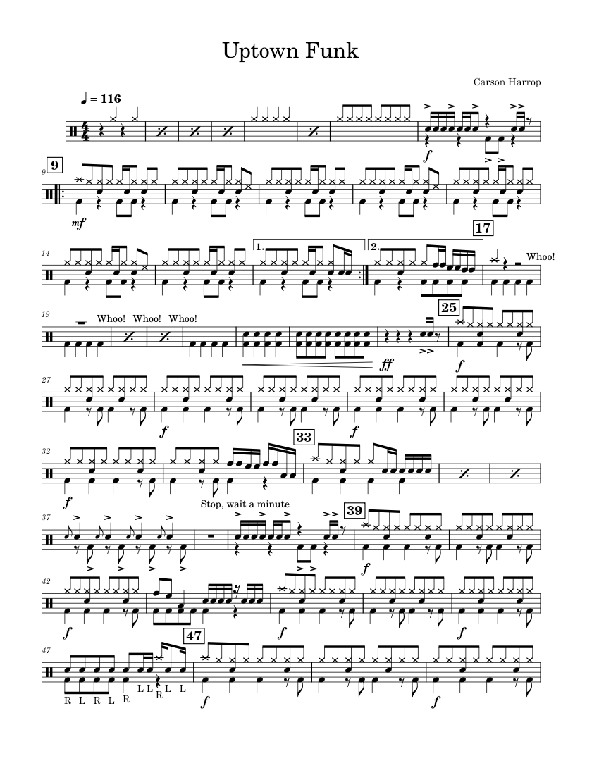 Uptown funk – Bruno Mars Uptown Funk Drum Cover - Carson Harrop Sheet ...