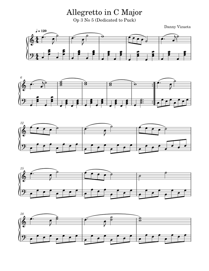 Allegretto in C Major Sheet Music for Piano (Solo) easy | MuseScore.com