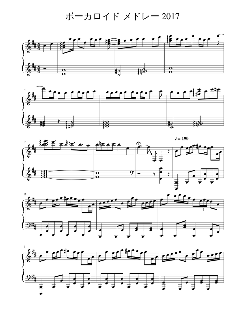 Vocaloid Medley 2017 Part.1 (Arranged by Marasy8, ~6:30) Sheet music ...