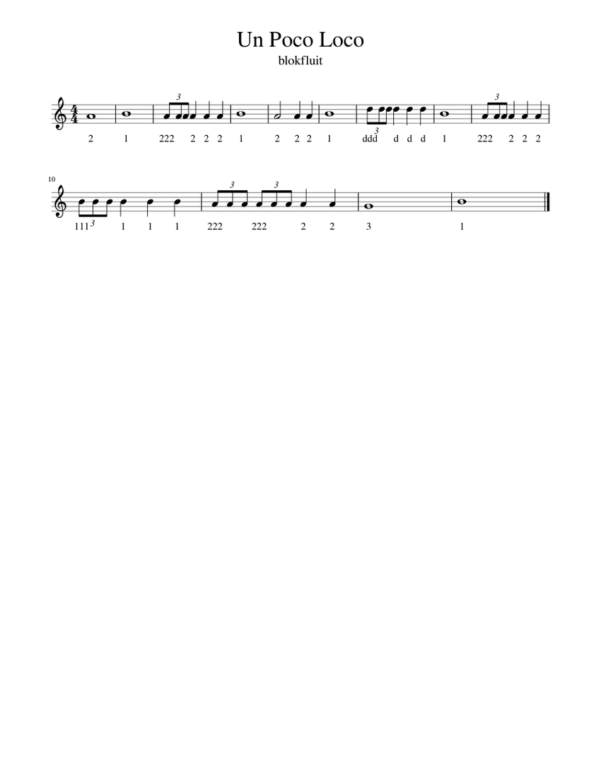 Un Poco Loco met vingerzetting Sheet music for Piano (Solo) Easy ...