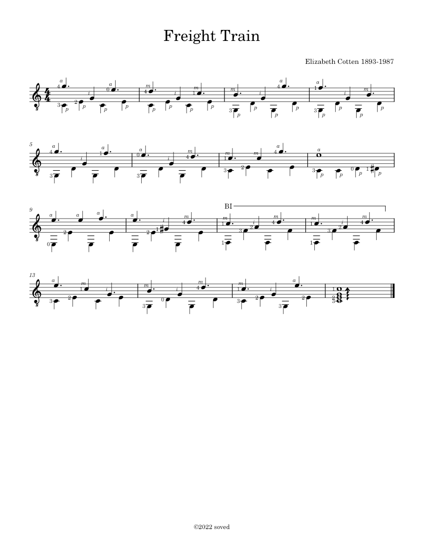Freight train – Elizabeth Cotten Sheet music for Guitar (Solo ...