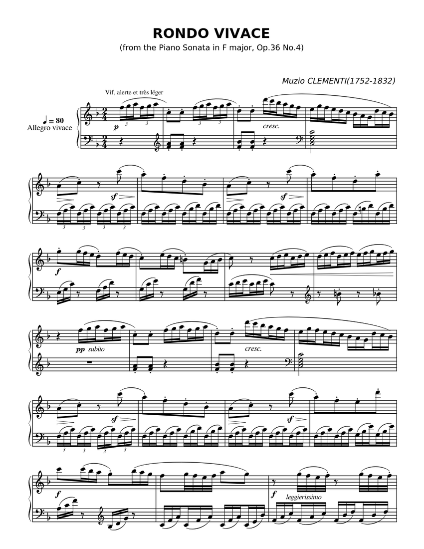 RONDO VIVACE (Clementi) Sheet music for Piano (Solo) | Musescore.com